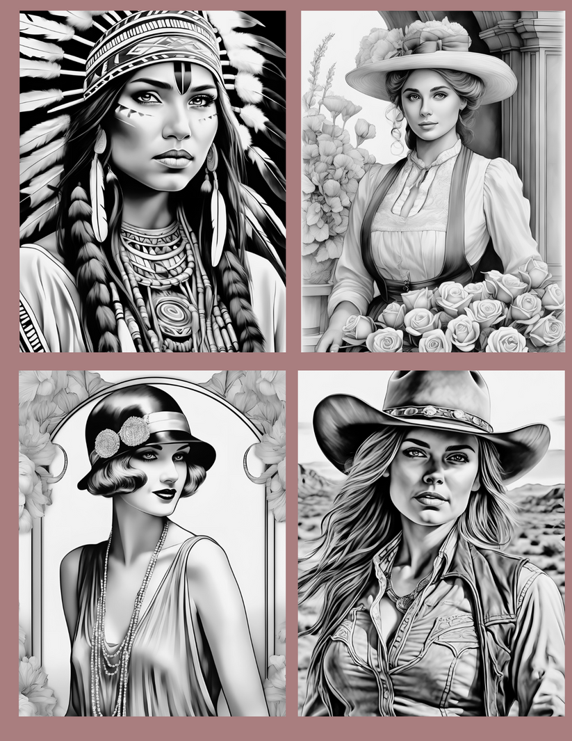 Beautiful Women Elegant Portraits Coloring Book, 50 Grayscale Coloring ...